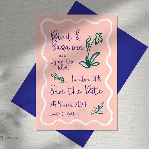 SAVE THE DATE Retro 50s Scallop Wavy Edge Wedding Invite - Etsy