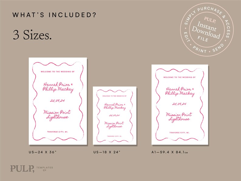WELCOME SIGN TEMPLATE Wavy Edge Scallop Wedding Ceremony - Etsy