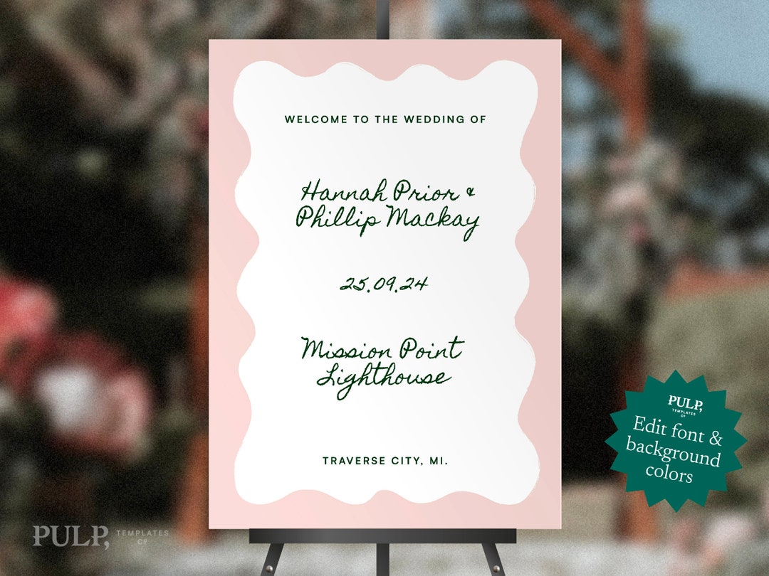 WELCOME SIGN TEMPLATE | Wavy Edge Scallop Wedding Ceremony | Reception ...