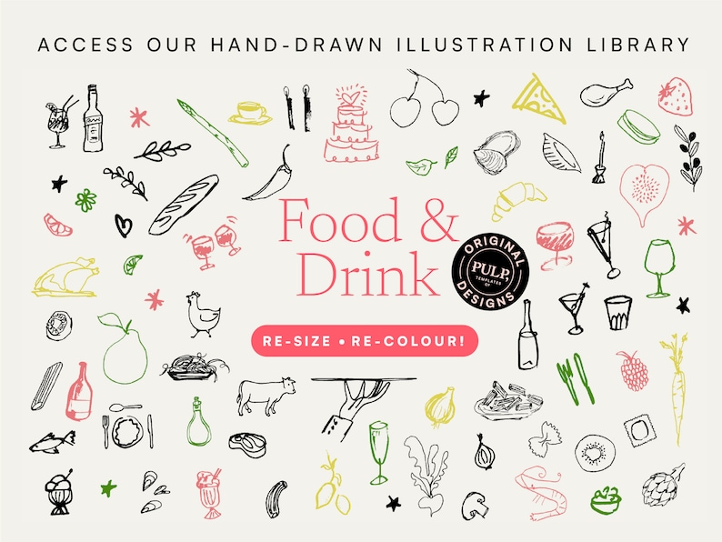 MENU PLACE CARD Template Hand Drawn & Handwritten Scribble - Etsy