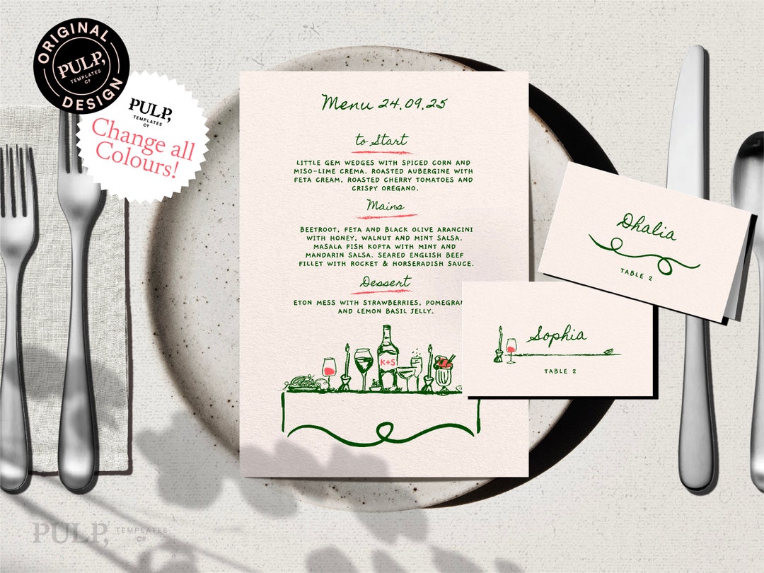 MENU + PLACE CARD Template | Dinner Party Invitation | Wedding ...