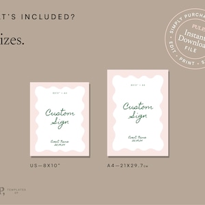 CUSTOM SIGN TEMPLATE | Wavy Scallop Edge Sign Download | Wedding Sign ...