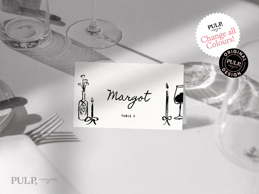 TABLE PLACE CARDS Template | Hand Drawn Illustrations | Whimsical Name ...