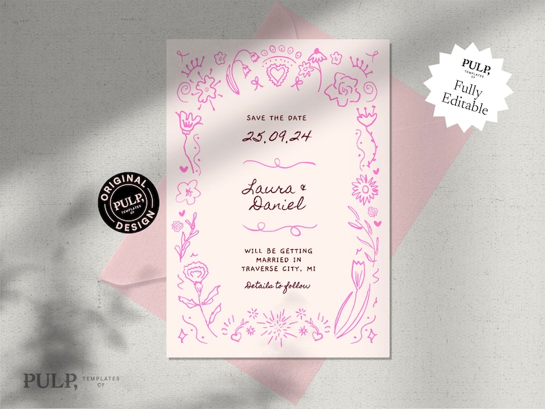 SAVE THE DATE Template Colorful Whimsical Funky Scribbled - Etsy