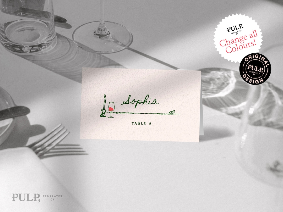 TABLE PLACE CARDS Template | Hand Drawn Illustrations | Whimsical Name ...