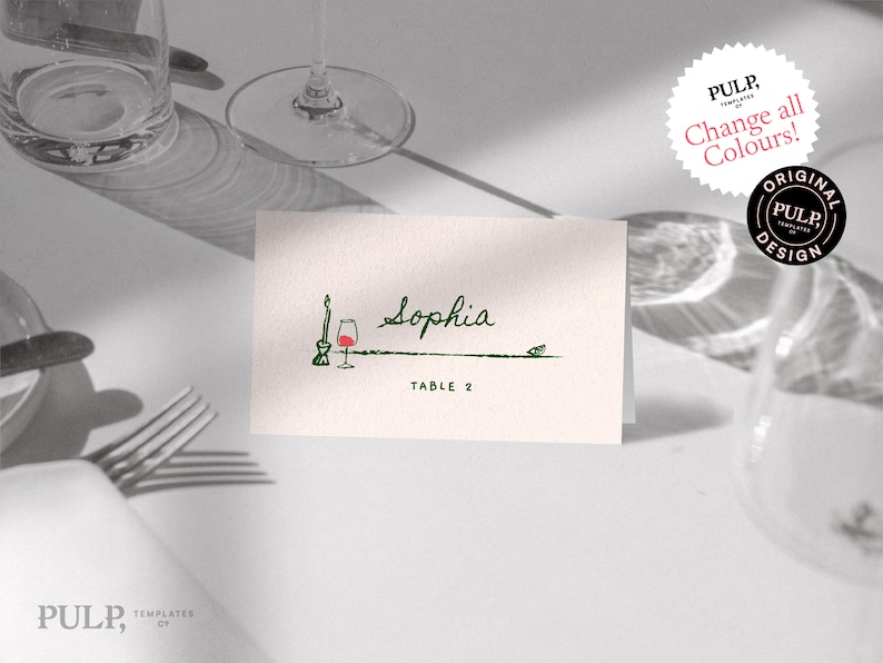 TABLE PLACE CARDS Template | Hand Drawn Illustrations | Whimsical Name ...