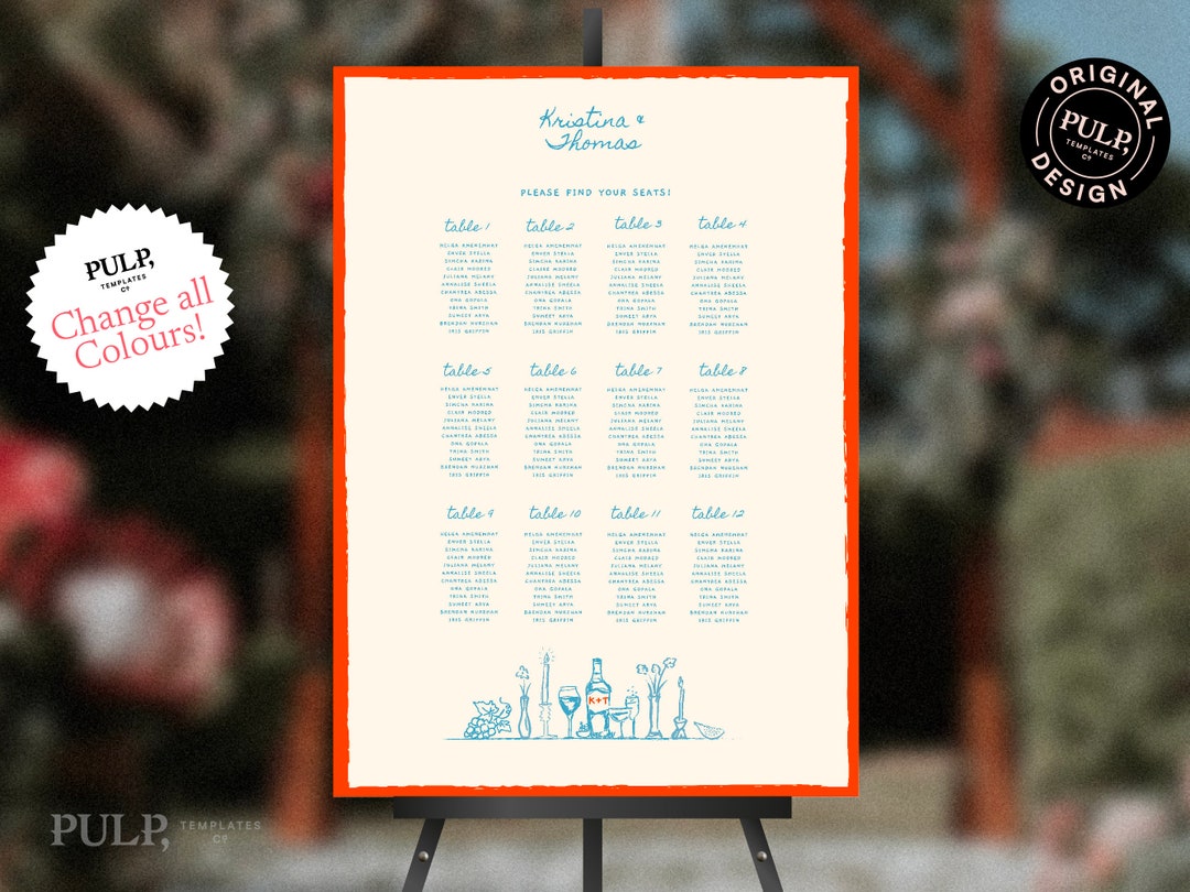 SEATING CHART TEMPLATE | Colorful, Whimsical, Funky, Hand Drawn ...