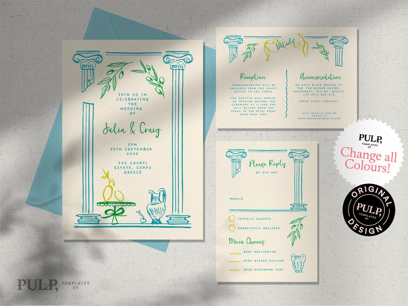 WEDDING INVITATION SET Template | Destination Wedding | Greece ...