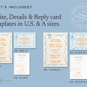 WEDDING INVITE SET | Retro 50s Scallop Wavy Edge Wedding Invite Suite With Ribbon Bow ...