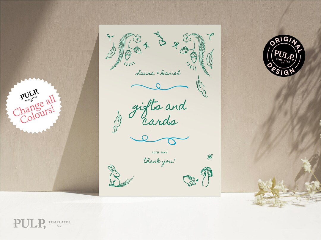 GIFT TABLE SIGN | Quirky Hand Drawn Woodland Forest Inspired ...