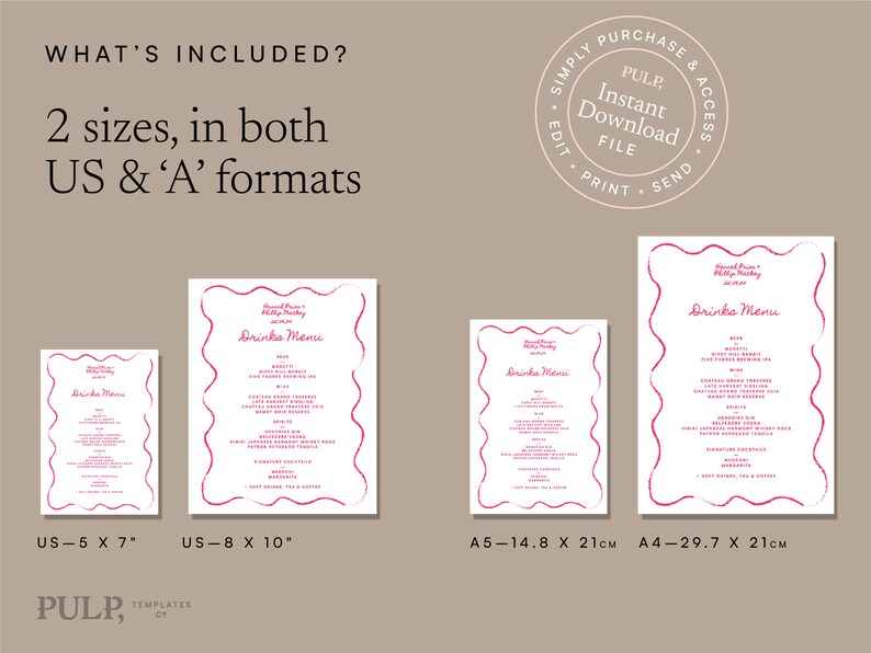 BAR / DRINKS MENU Hand Drawn Scallop Wavy Edge Template - Etsy