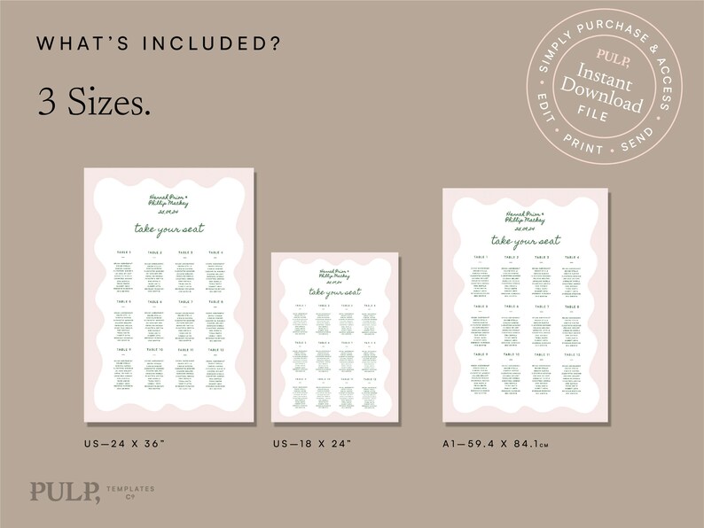 SEATING CHART TEMPLATE Scallop Wavy Edge Wedding Reception - Etsy