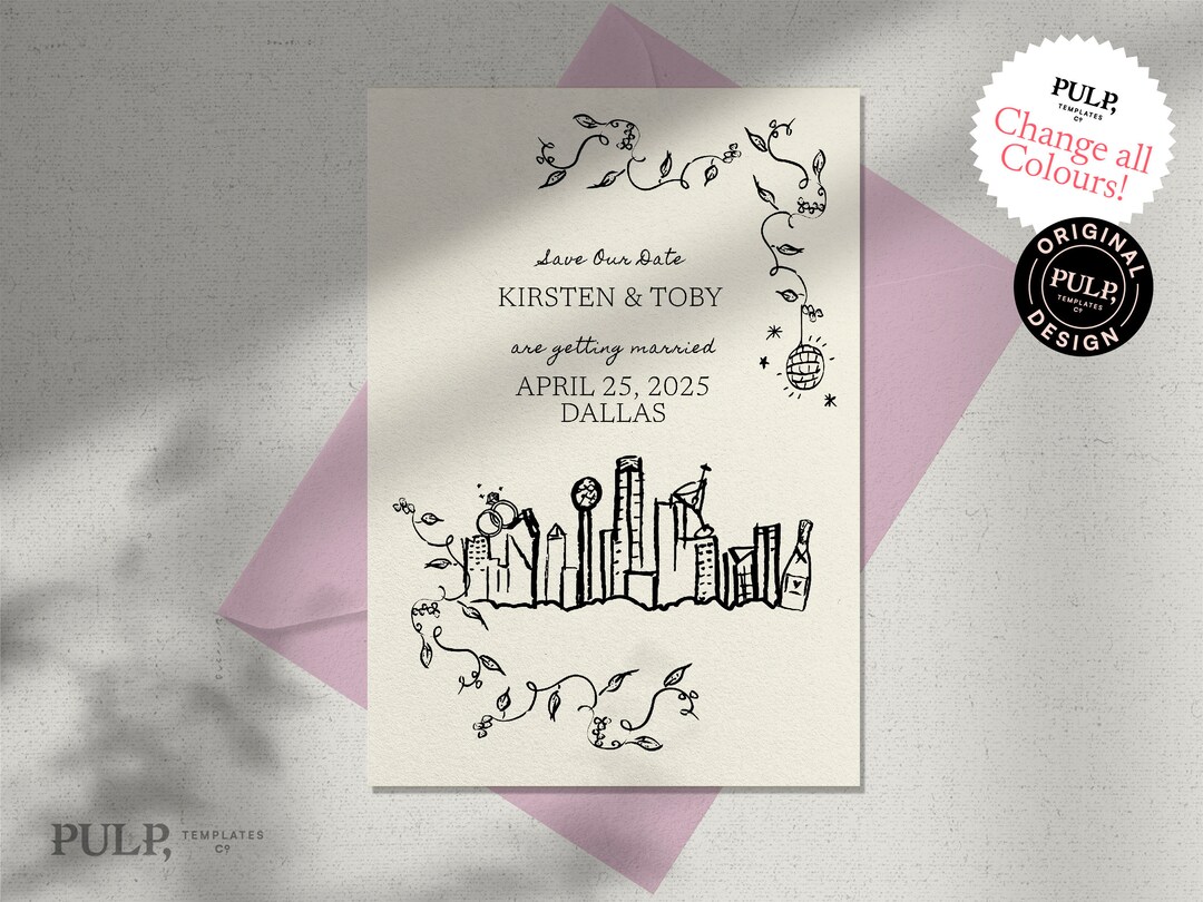 SAVE THE DATE Template | Dallas Skyline Invite | Bachelorette, Hen ...