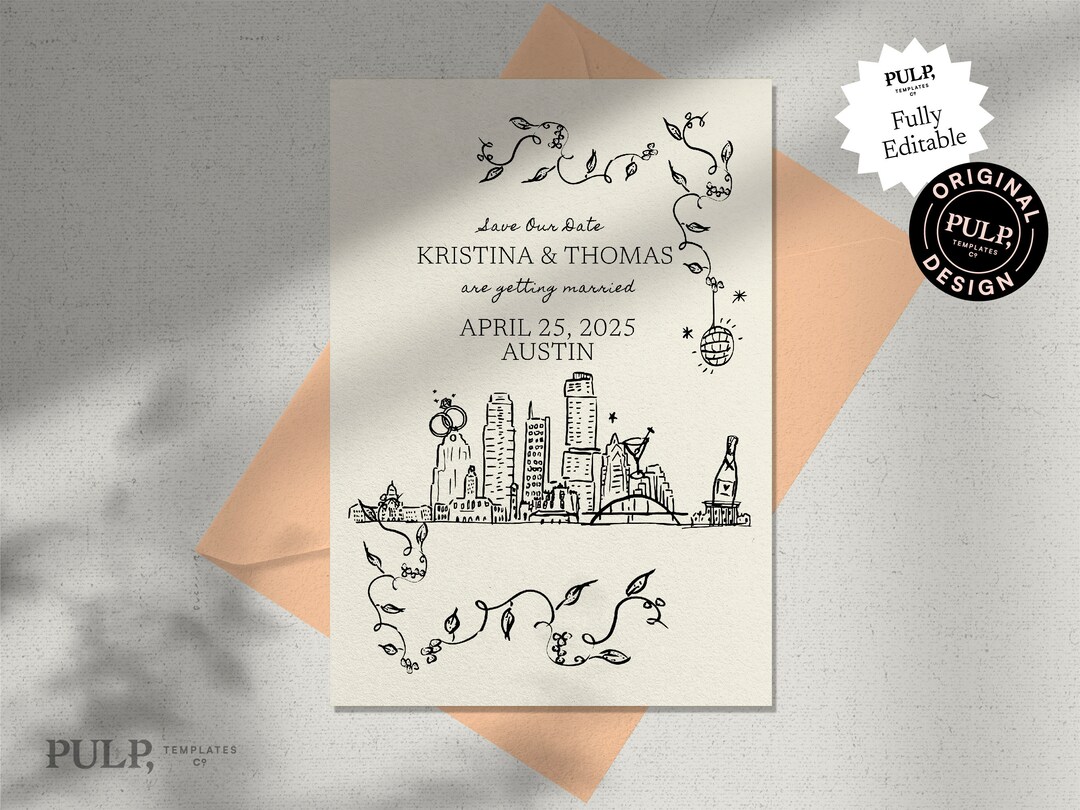 SAVE THE DATE Template | Austin Texas Skyline Invite | Bachelorette ...