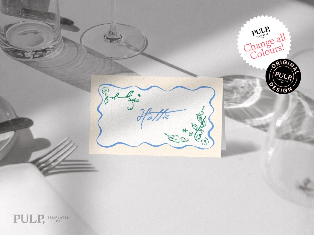 TABLE PLACE CARDS | Wavy Whimsical Reception Place Setting | Retro ...