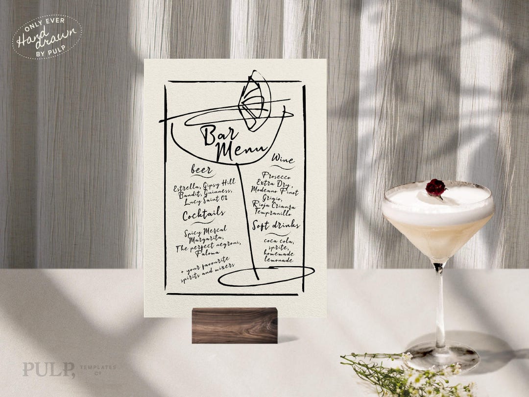 BAR + DRINKS MENU Template | Hand Drawn Pen Scribble Illustration With ...