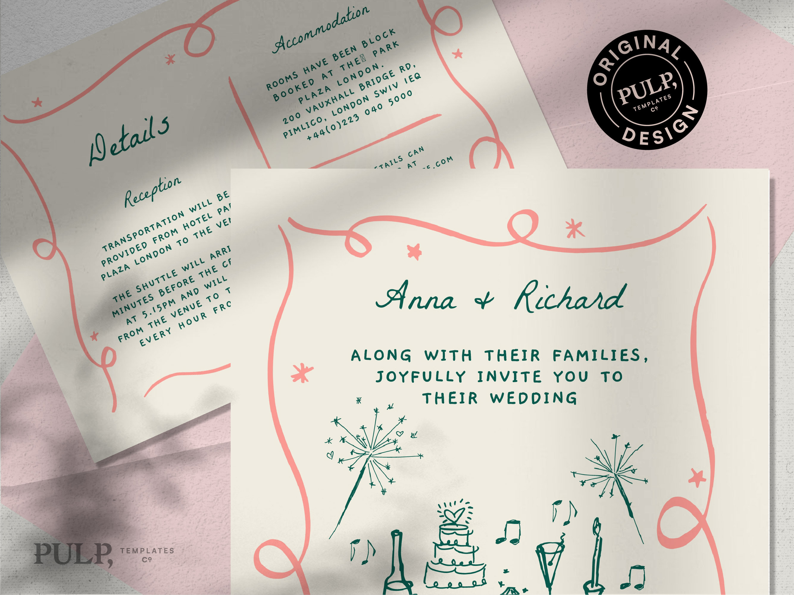 WEDDING INVITATION SET Template Hand Drawn Scribble - Etsy