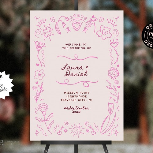 WELCOME SIGN Template Colorful Whimsical Funky Hand - Etsy