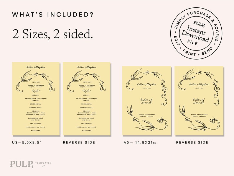 WEDDING CEREMONY PROGRAM Template Italian Destination - Etsy