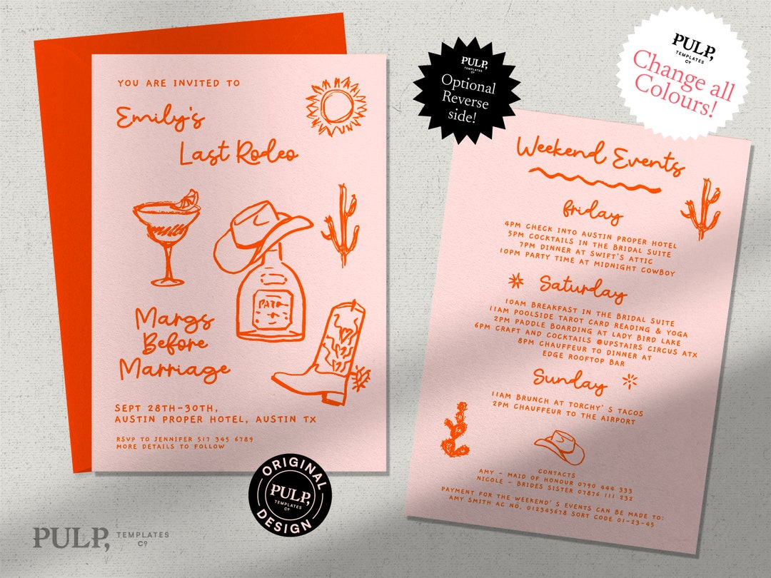 BACHELORETTE PARTY INVITATION Template | Weekend Itinerary | Hens ...