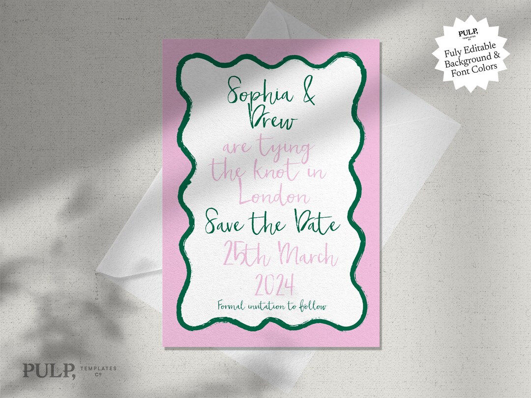 SAVE THE DATE Colorful Scallop Wavy Edge Template Handwritten Pink ...