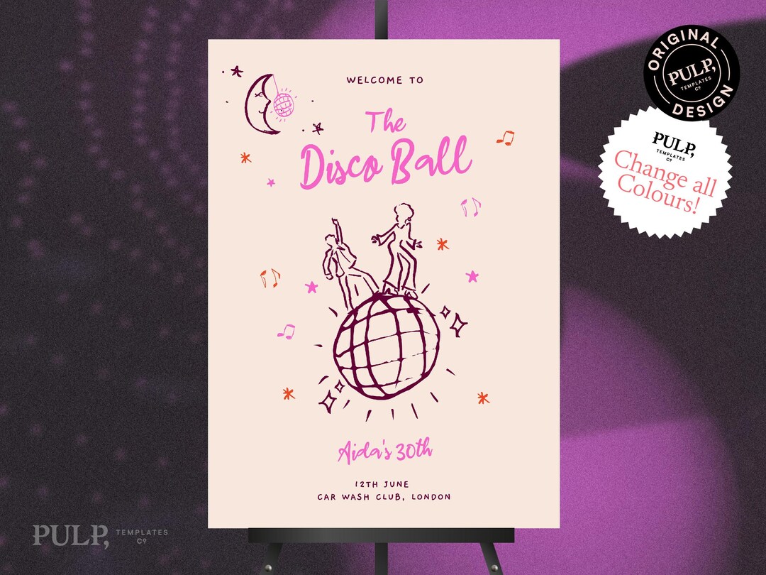 DISCO PARTY Welcome Sign Template | Whimsical, Funky Disco Birthday ...