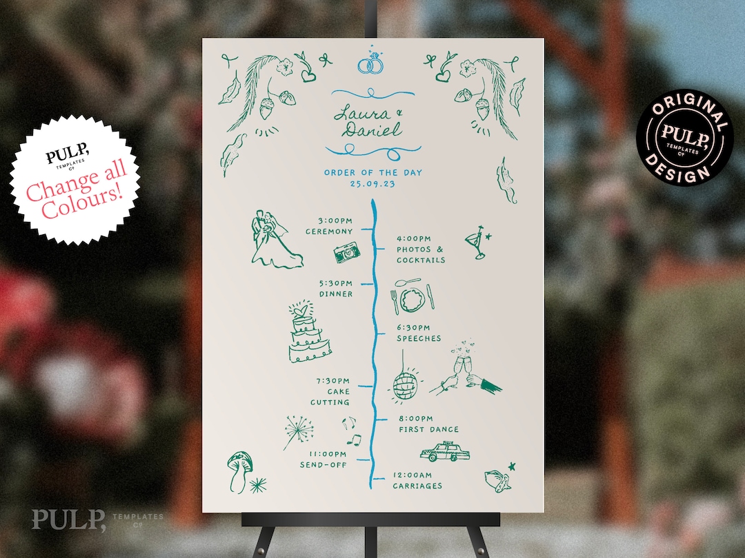 ORDER of EVENTS TEMPLATE | Wedding Timeline Sign | Handwritten and Hand ...