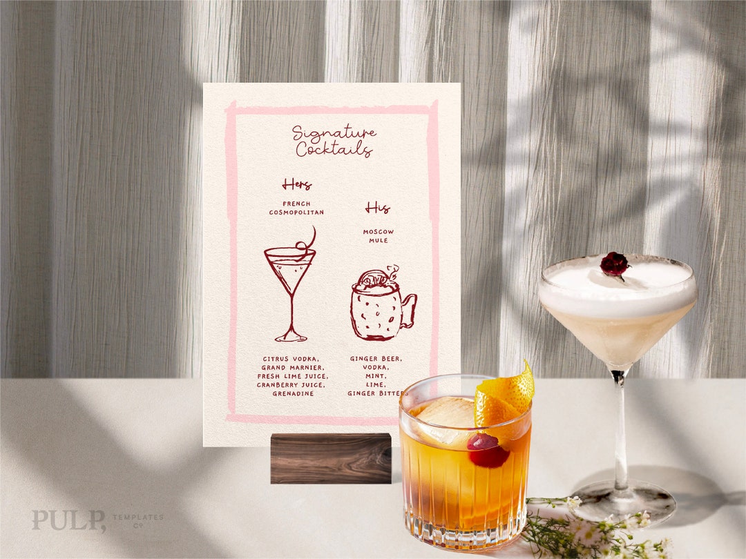SIGNATURE DRINKS SIGN Template | Custom Cocktails | Hand Drawn ...