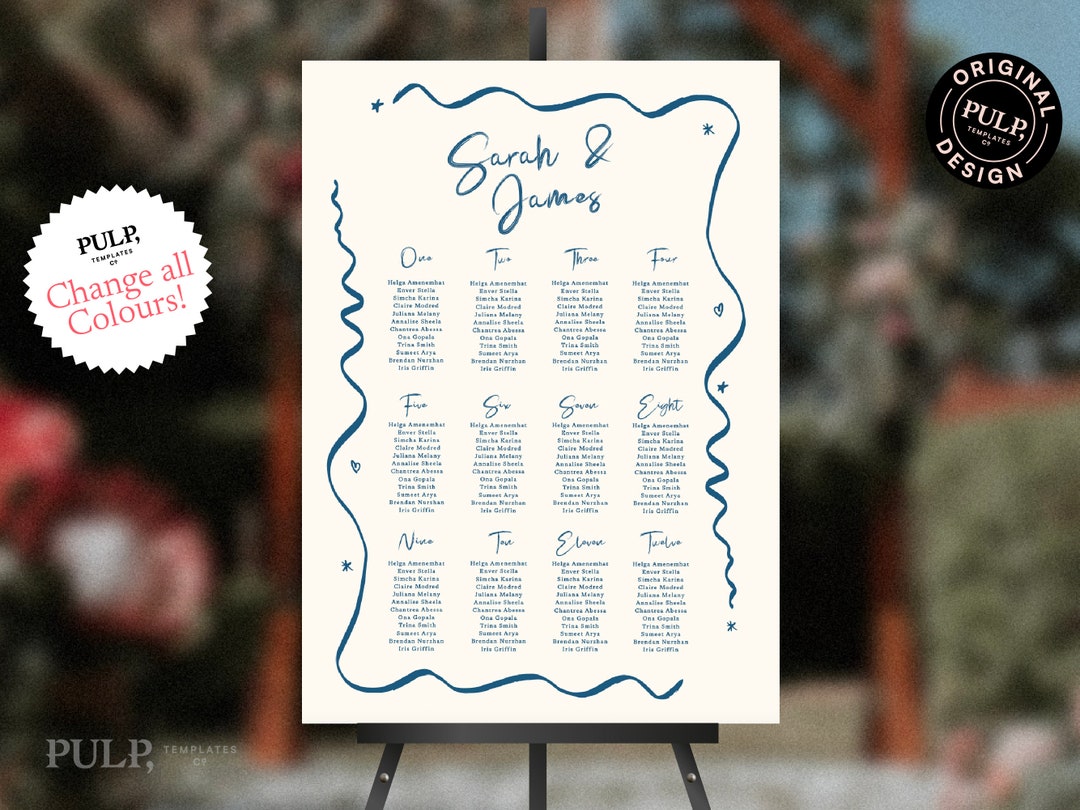 SEATING CHART TEMPLATE | Colorful, Whimsical Wavy Edge With Hand Drawn ...
