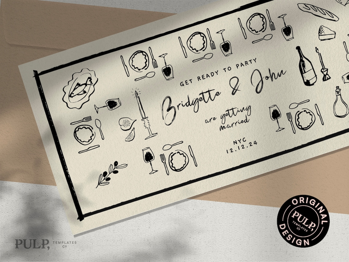 SAVE THE DATE Template Dinner Party Food Sketch - Etsy