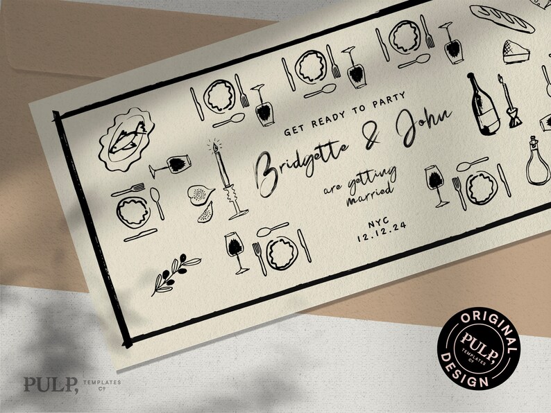 SAVE THE DATE Template | Dinner Party Food Sketch | Illustrated Still ...