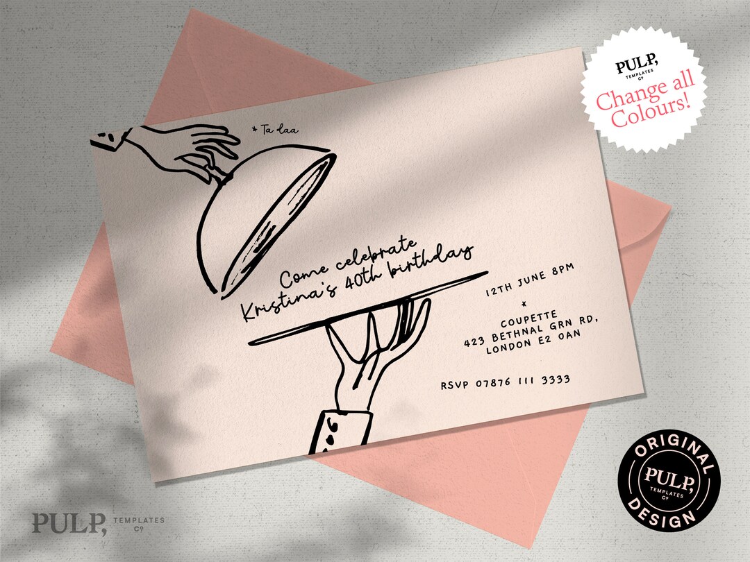 BIRTHDAY INVITE TEMPLATE | 18th 21st 30th 40th 50th | Retro Hand Drawn ...