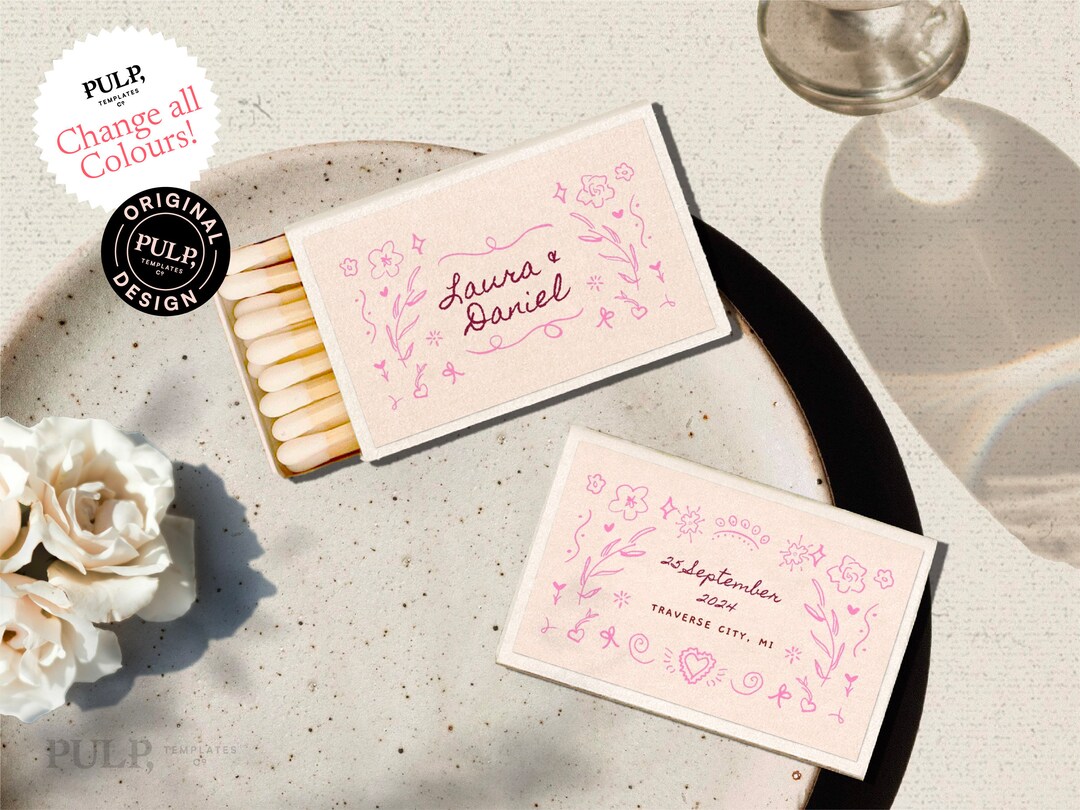 MATCHBOX FAVOR Template | | Unique, Funky, Colorful Hand Drawn ...