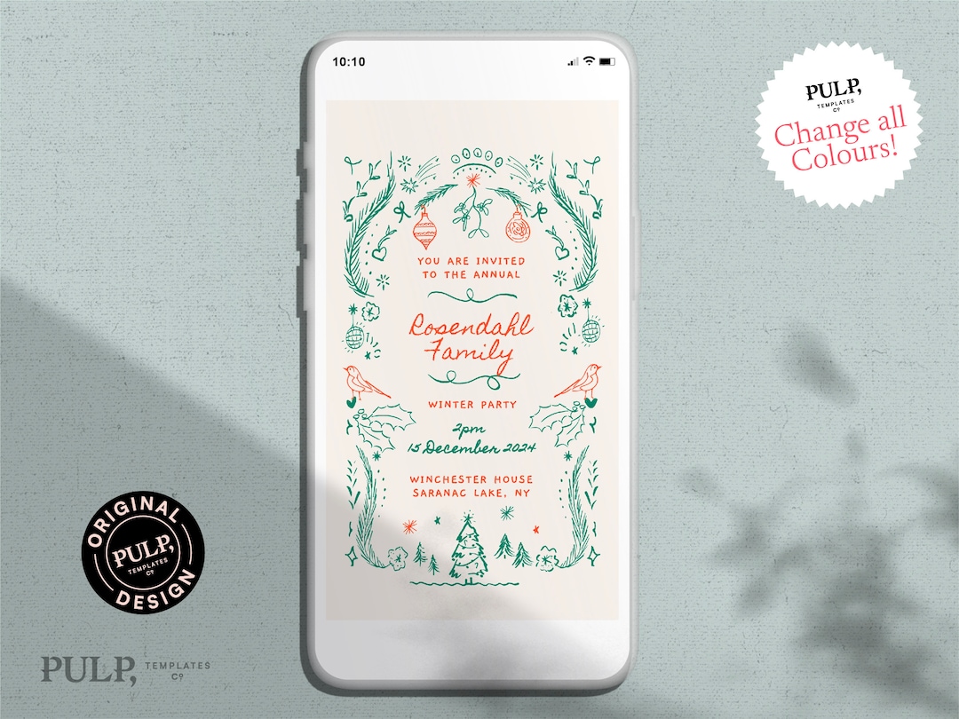 Evite HOLIDAY PARTY INITE Template | Party Text Invite | Hand Drawn ...