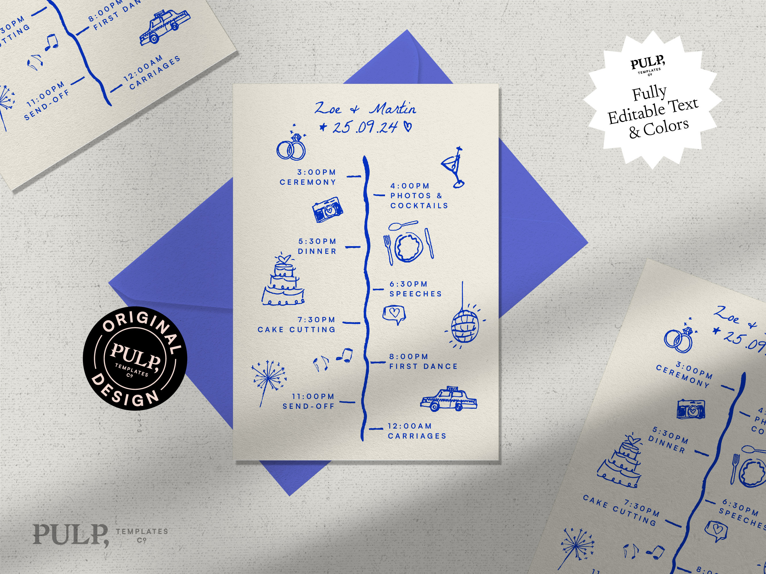 WEDDING TIMELINE CARD Template Order of Events Day Details - Etsy