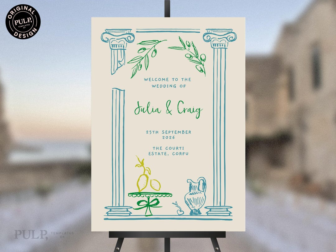 Greek Wedding Welcome Sign Template: Hand-drawn Icons (digital Download ...