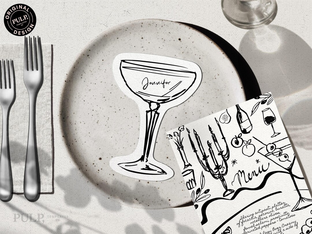 Cutout Champagne Coupe Cocktail Shape TABLE PLACE CARDS Template | Hand ...