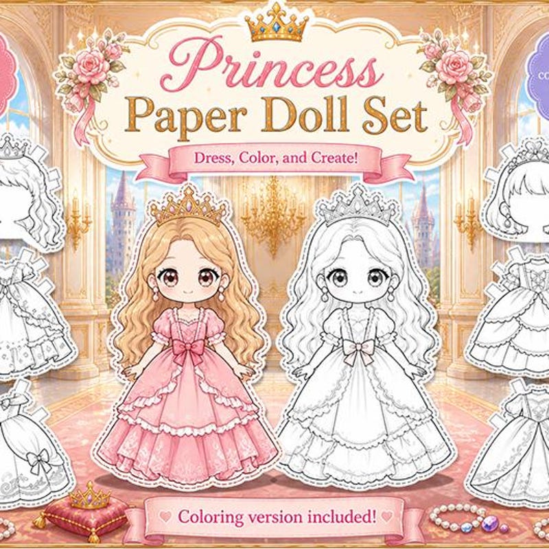 Coloring Paper Doll Craft - Etsy