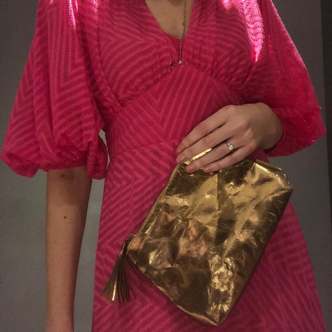 NEW Washable Paper Metallic Copper Bag With Tassel. Metal Zip, Cotton ...