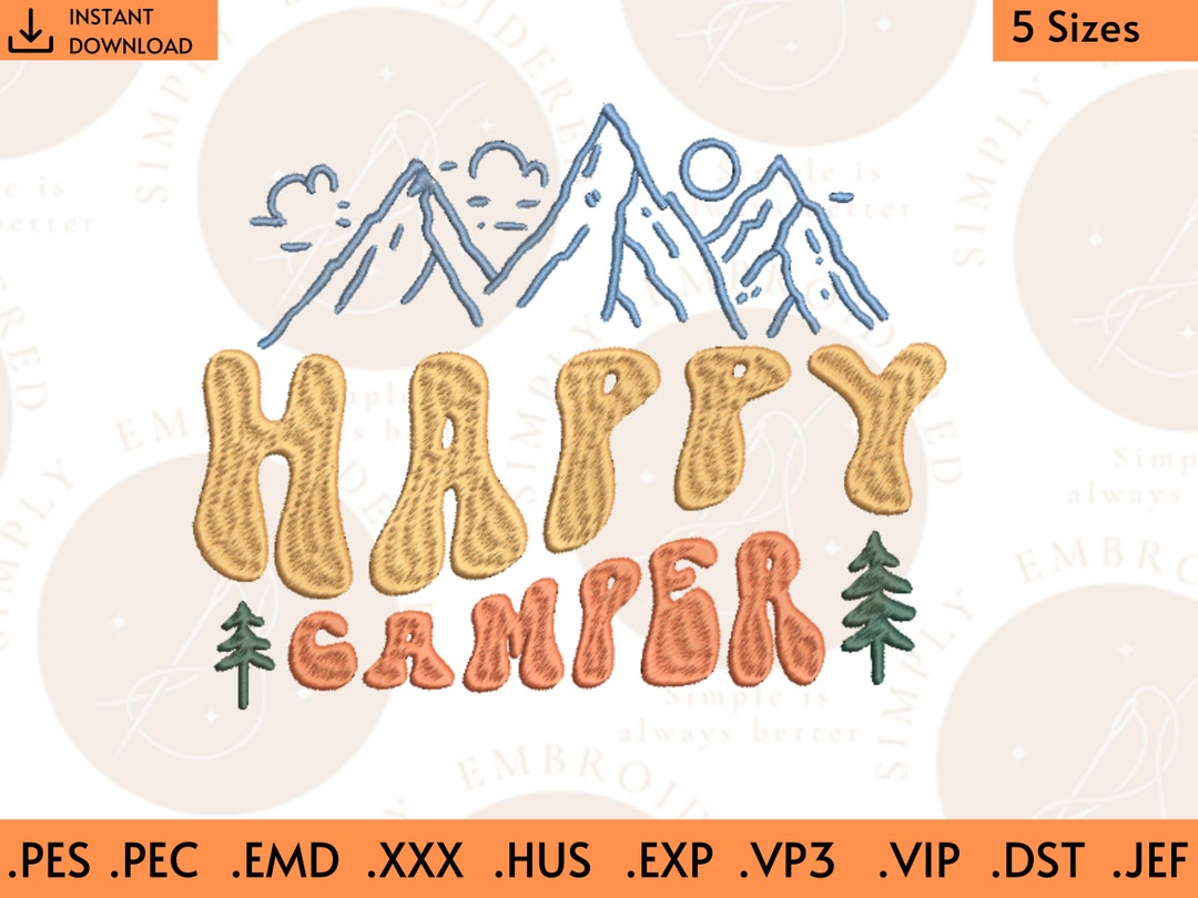 Happy Camper Embroidery Design, Machine Embroidery Camping Design 10 ...