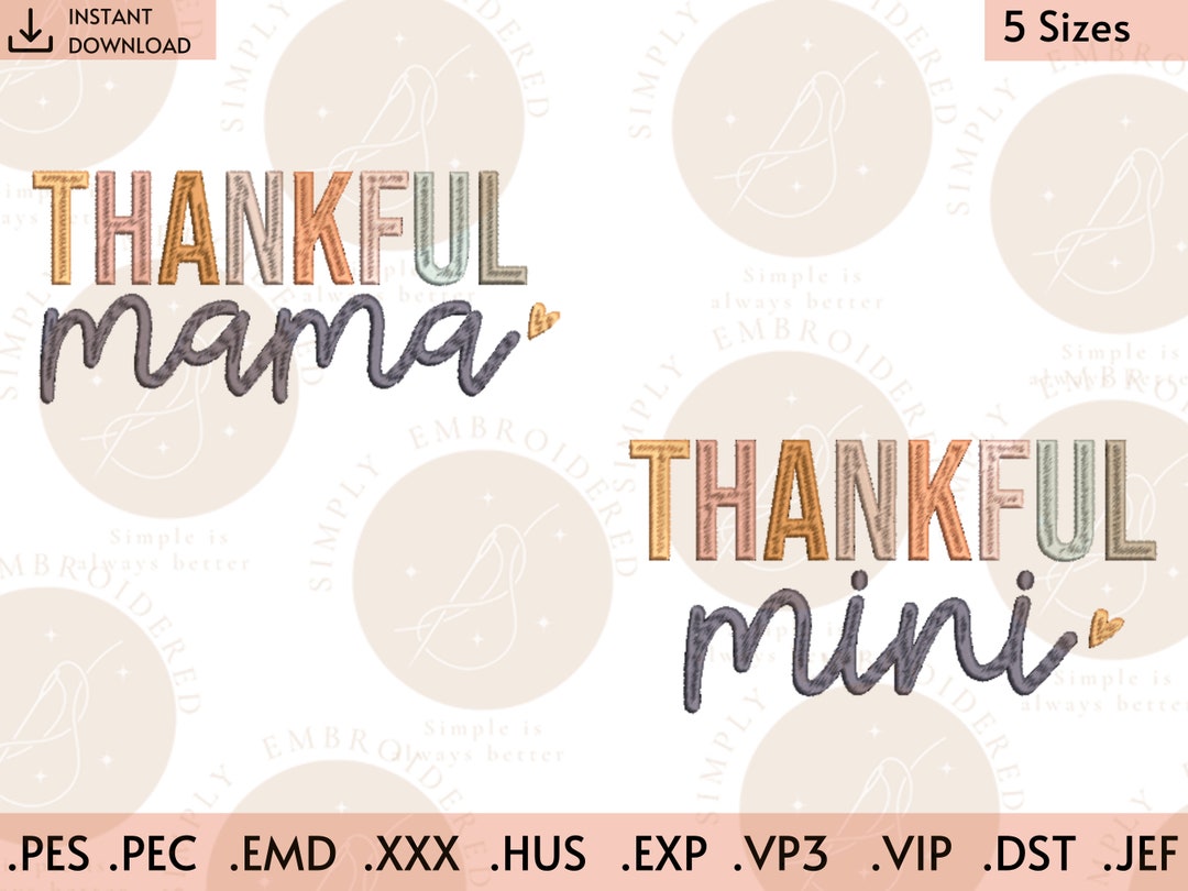 Thankful Mini, Thankful Mama Embroidery Design, Boho Machine Embroidery ...