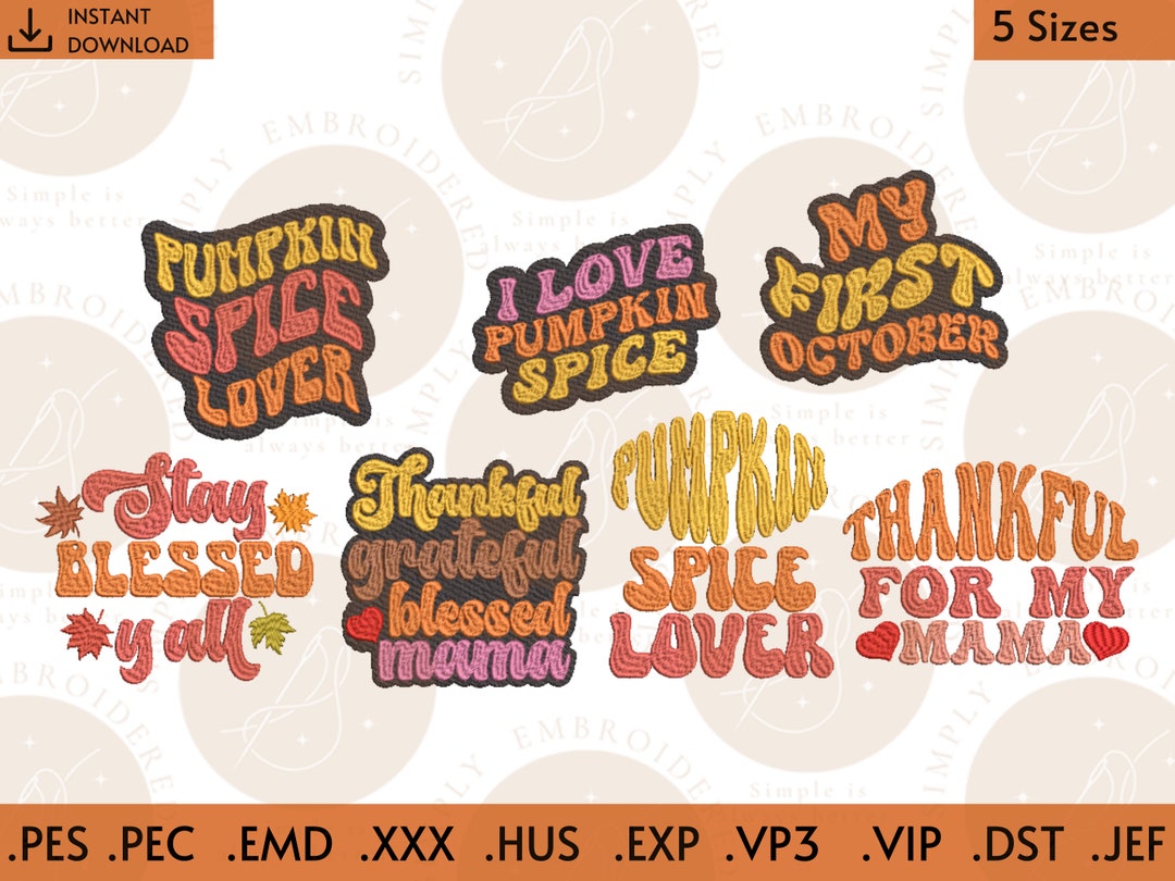7 Autumn Embroidery Designs,fall Embroidery Pattern, Halloween Machine ...