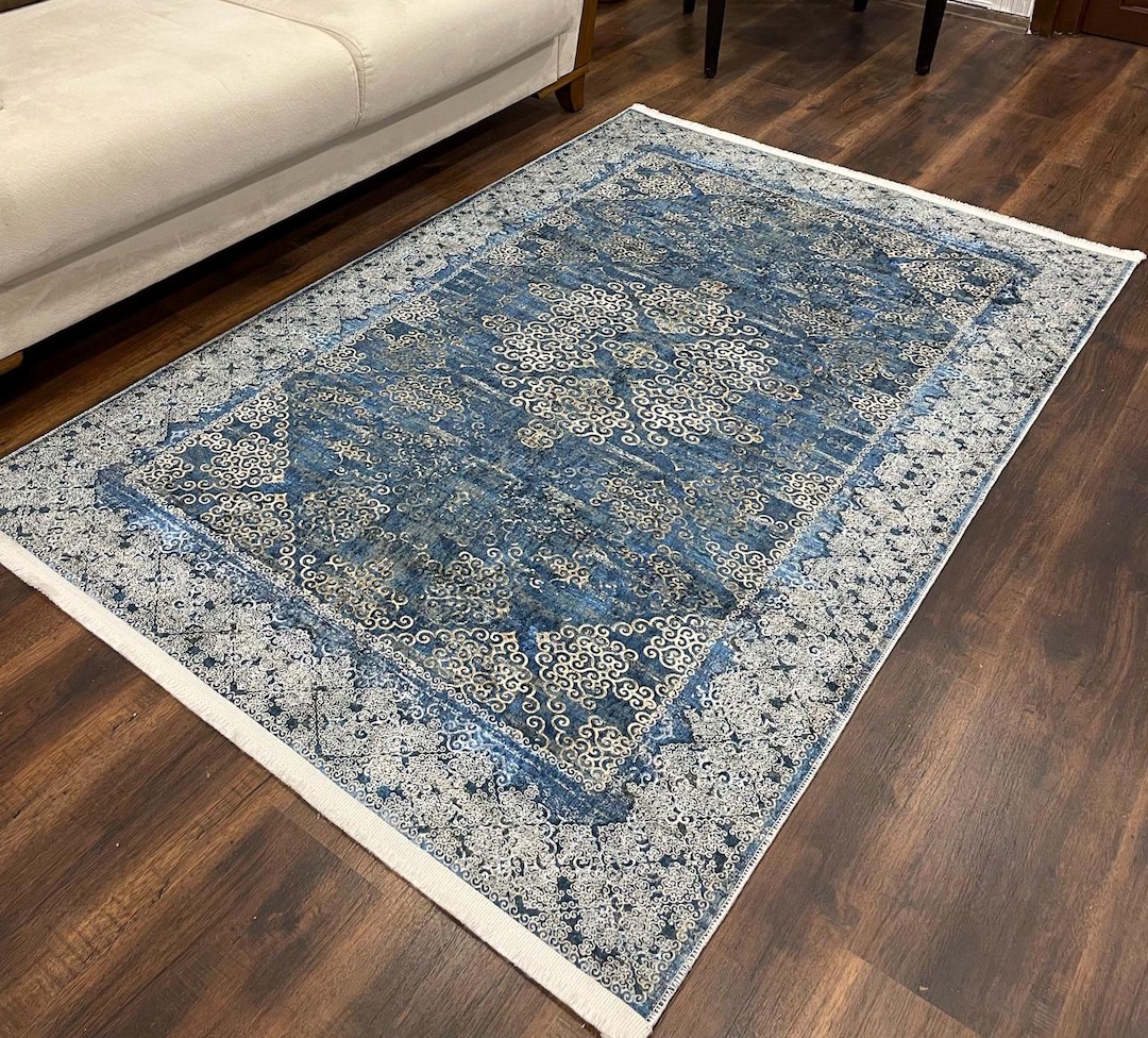 Elegant Blue Medallion Area Rug ,belly Patterned Rug,blue Rug, Rug,8x10 ...