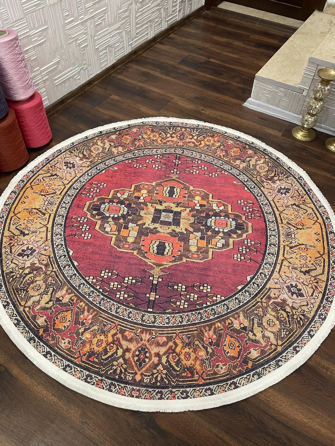 Vintage Round Oriental Rug,vintage Persian Design,circular Rug,elegant ...
