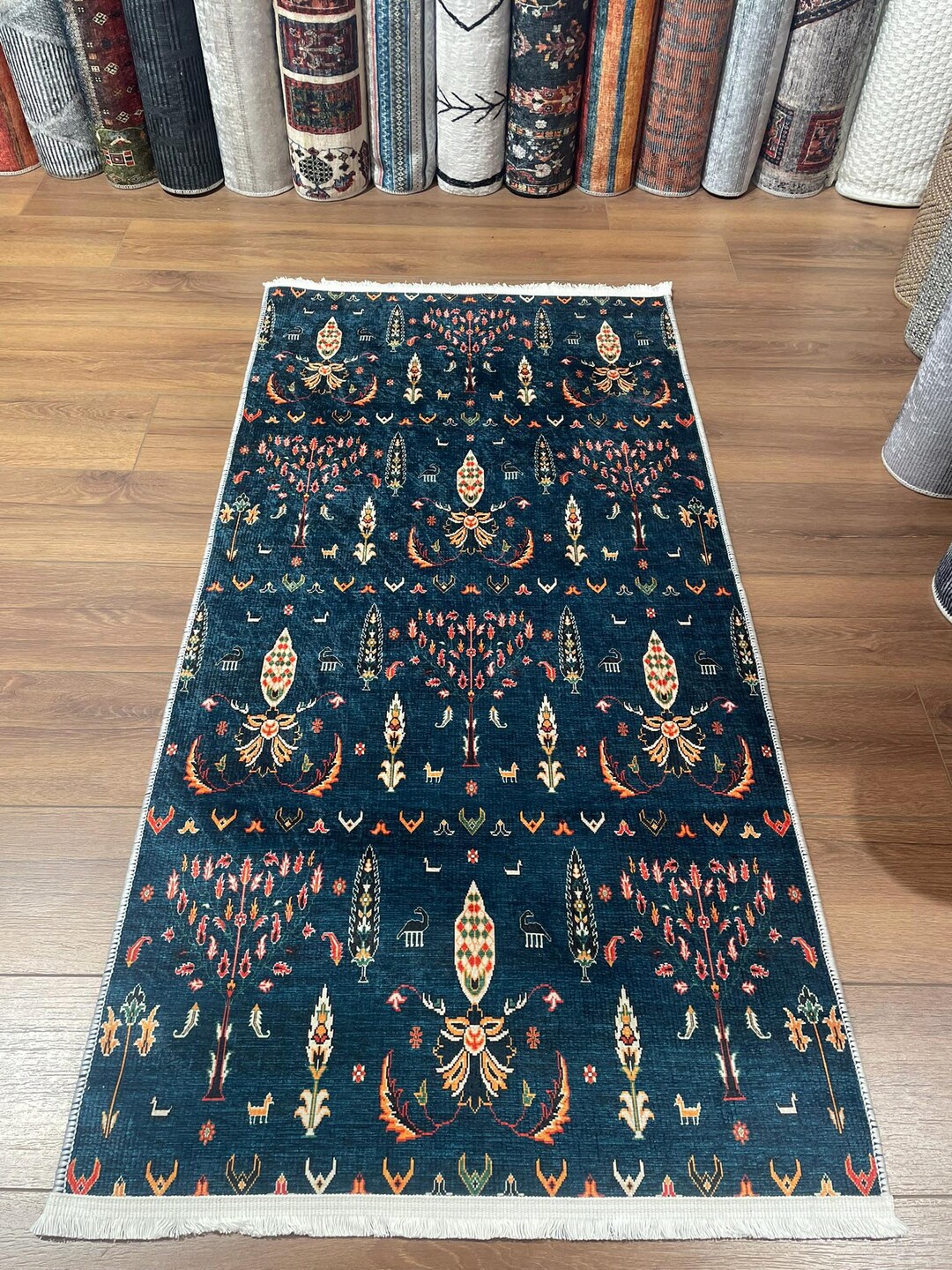 Teal Blue Tree of Life Runner Rug, Gabbeh Style - Etsy