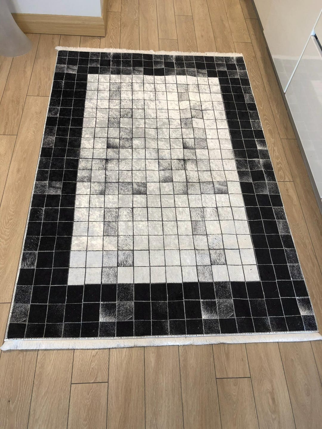Checkerboard Inspired Rug,square Pattern Floor Rug,black White Grid ...