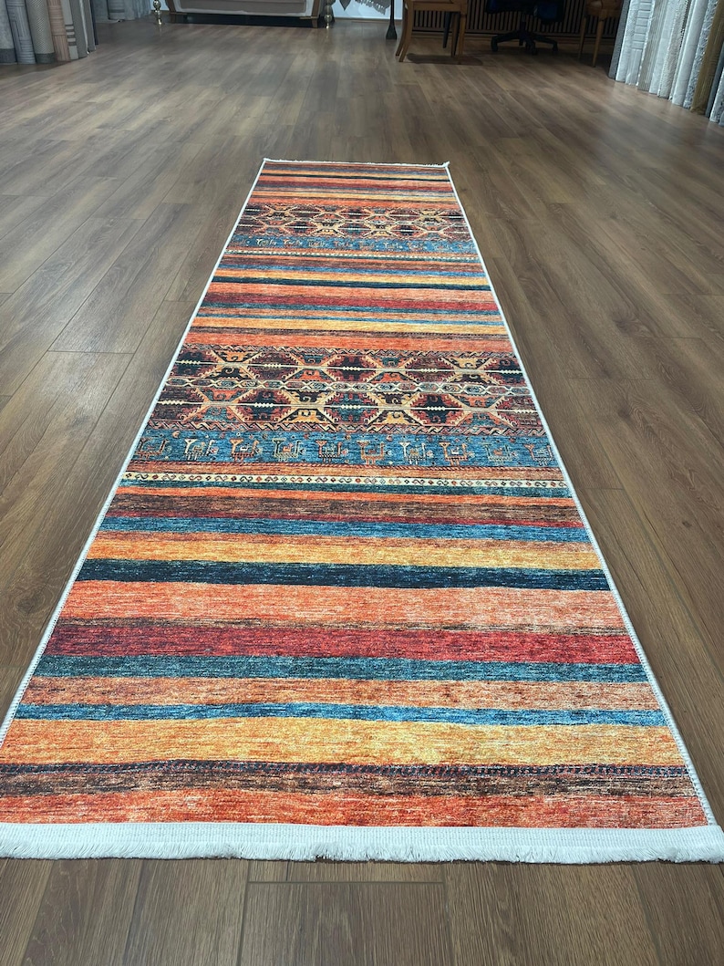 Bohemian Kilim Runner Rug, Tribal Hallway Carpet, Vintage Striped ...