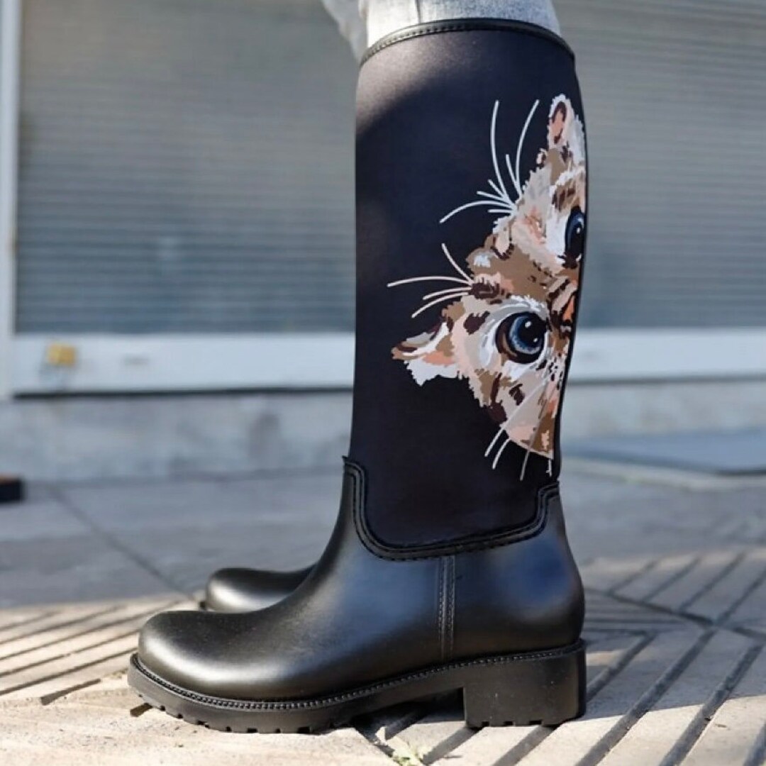Women's Boots, Waterproof, Rain Boots, Cat Picture Printed, Warm Inside ...