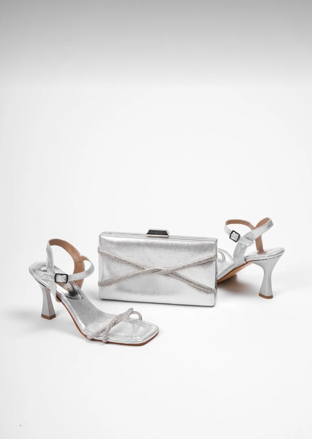 Silver Women's Evening Dress Shoes Bag Set Double Suit - Etsy