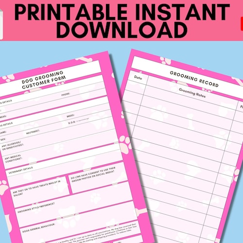 Printable Dog Grooming Form PAW EDITION Mobile Dog - Etsy
